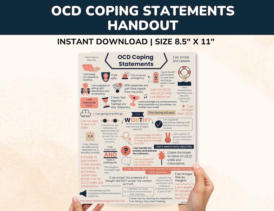 OCD Coping Statements Therapy Handout-positive Affirmations Counseling ...