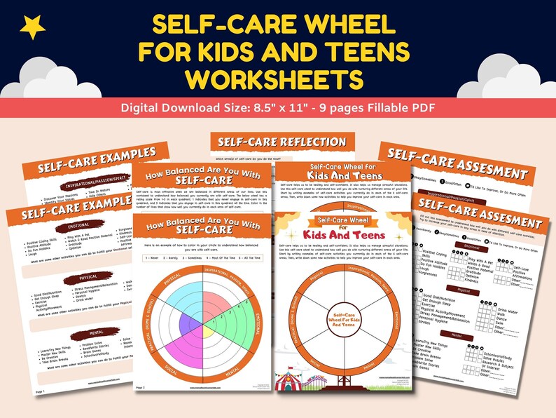 Self-care Wheel for Kids & Teens Worksheets 9 Pg Printable - Etsy