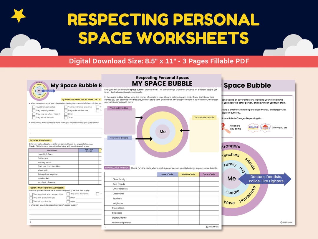 Respecting Personal Space Social Skills Worksheets Kids-teens-students | Space Boundaries ...