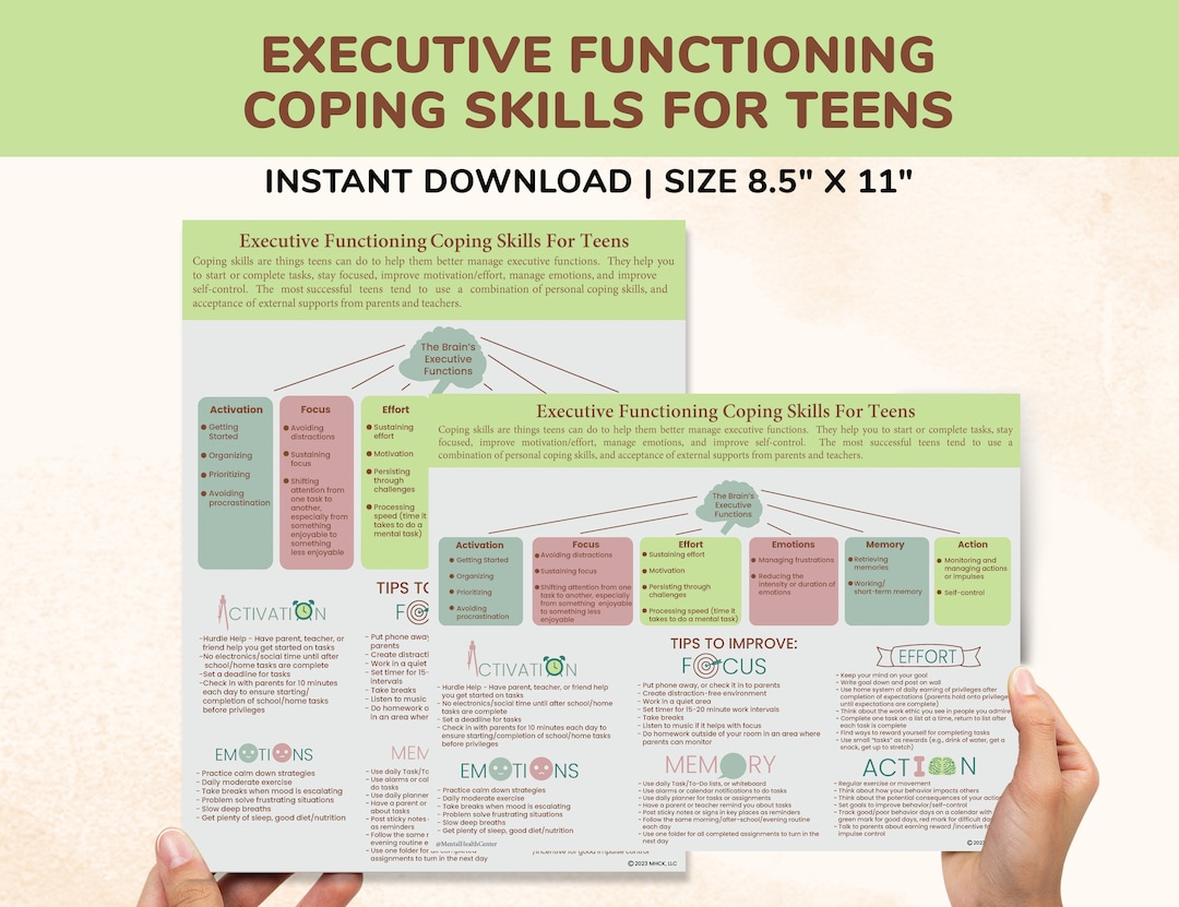 Executive Functioning Coping Skills Printable Handout Poster for Teens ...