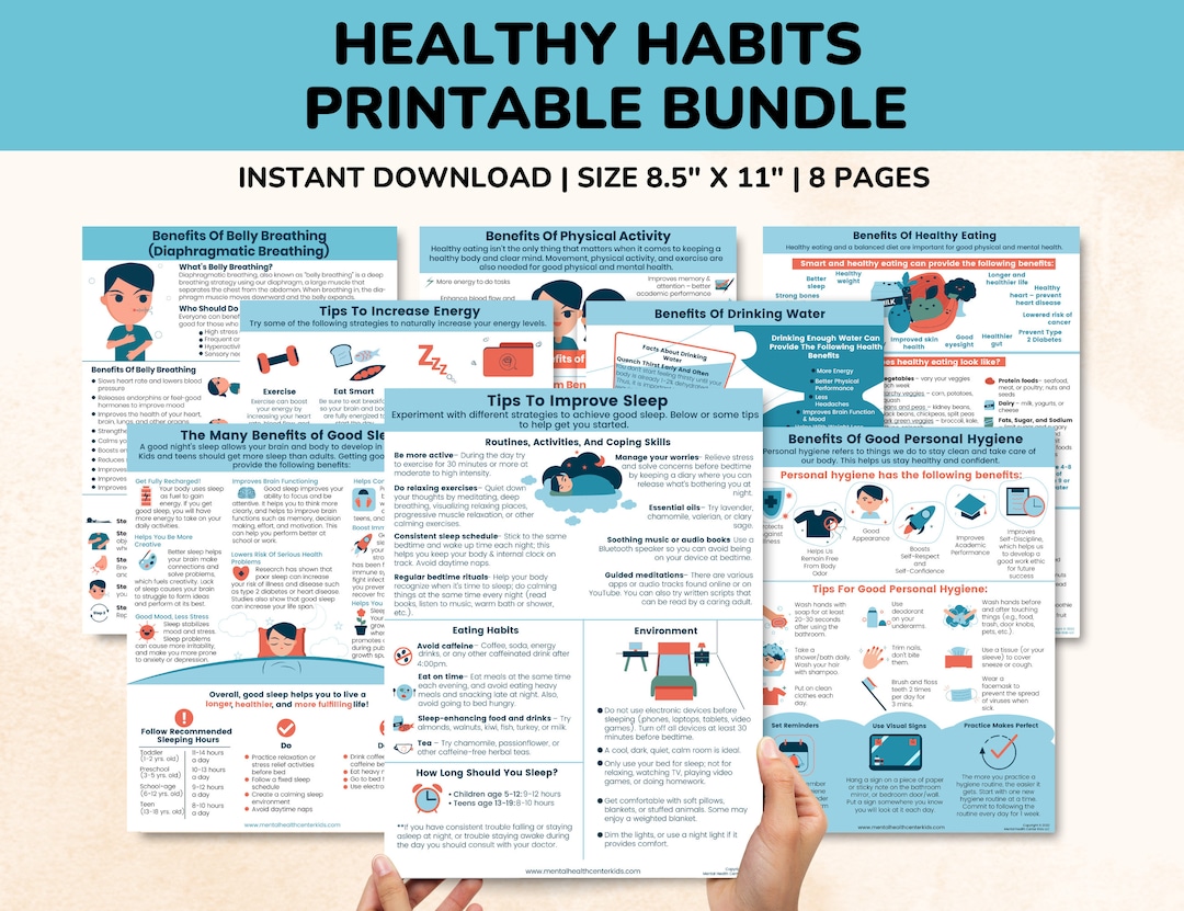 Healthy Habits for Kids Infographic Bundle-teens-adults Healthy Living ...