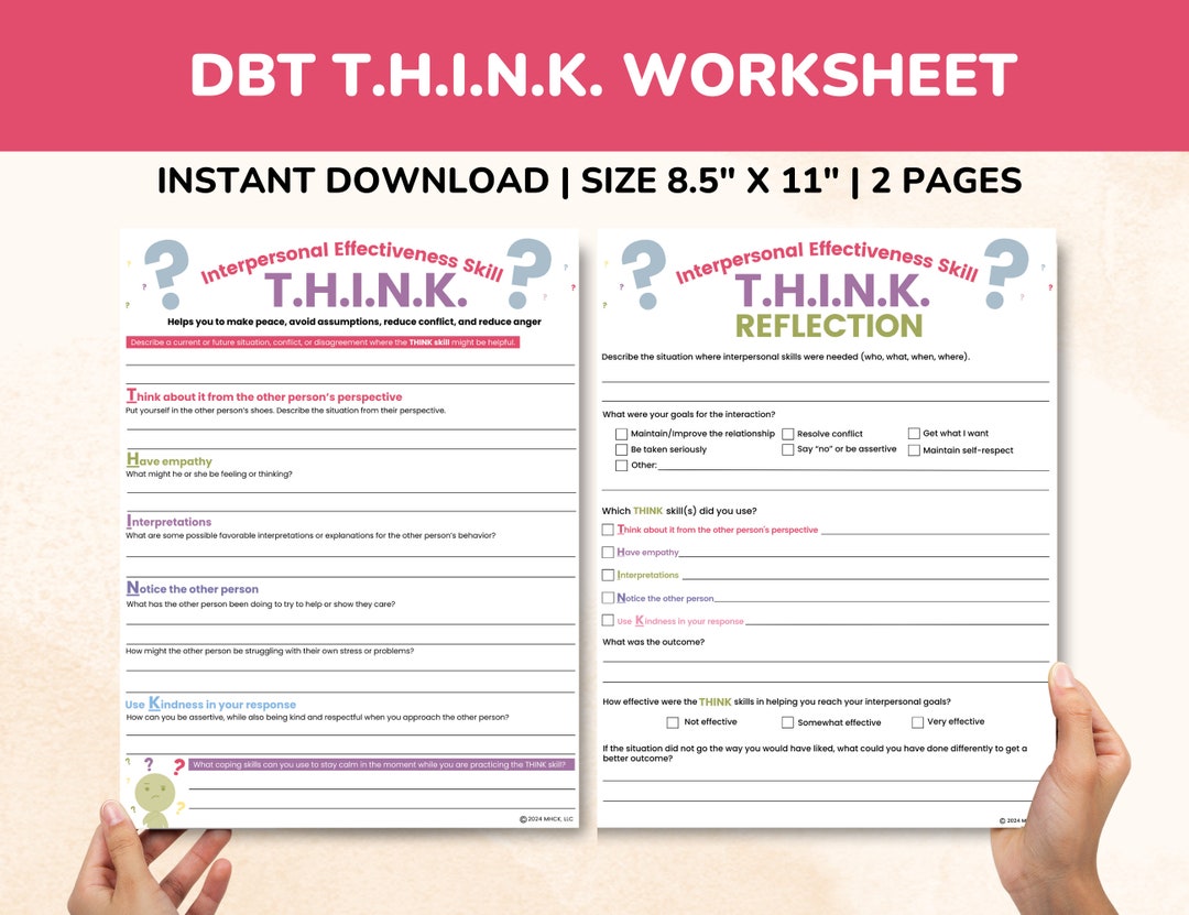 DBT THINK Skill Worksheet 2-page Fillable Pdf-interpersonal ...
