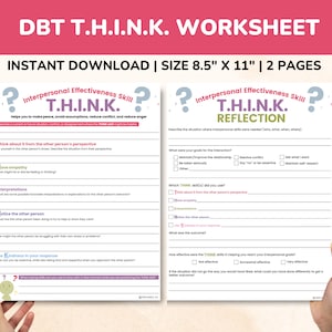 DBT THINK Skill Worksheet 2-page Fillable Pdf-interpersonal ...
