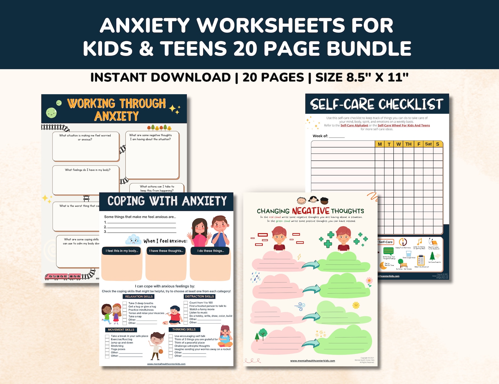 Anxiety Worksheets 20 Pg Printable Bundle for Kids & Teens-child ...