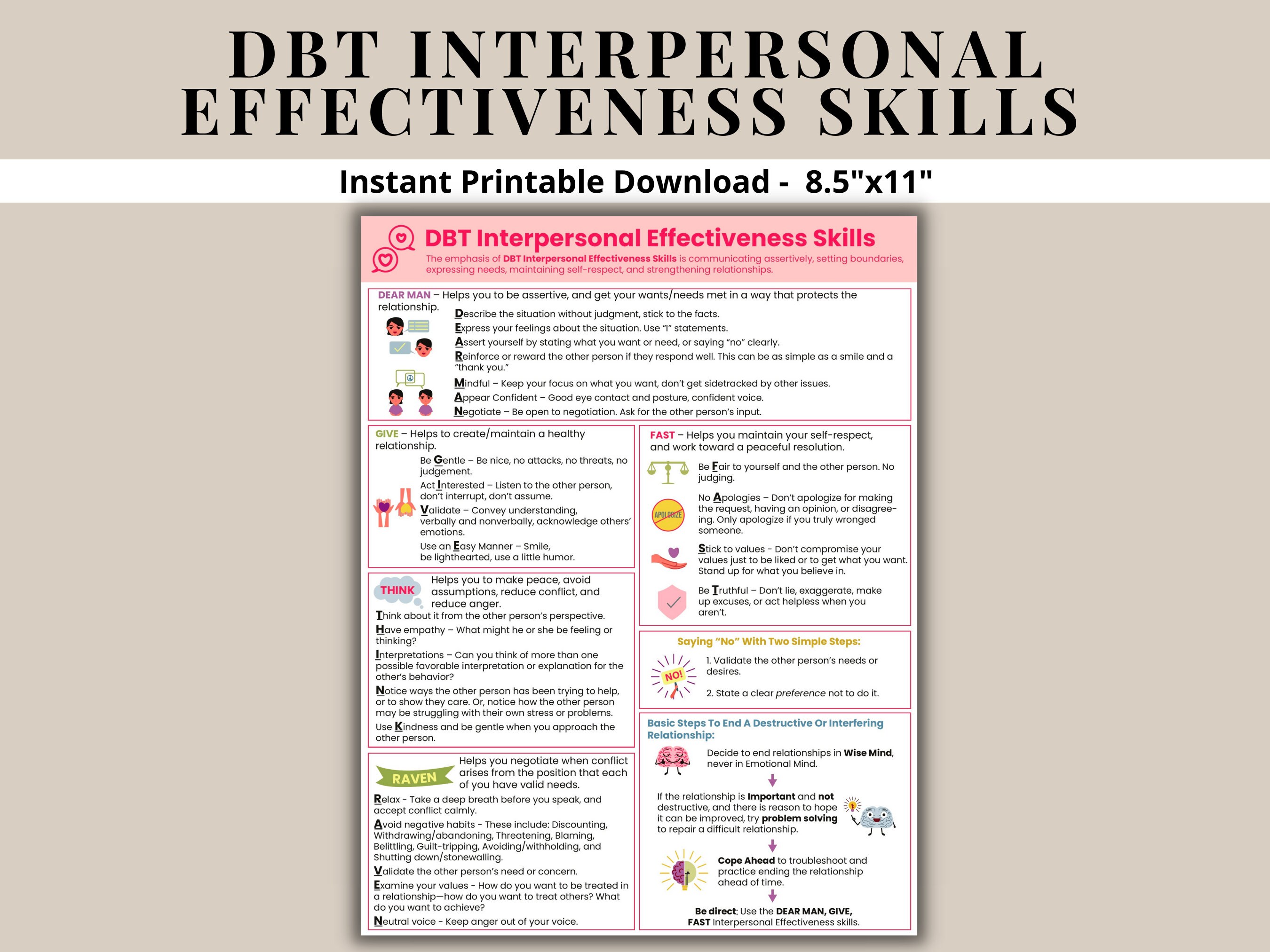 DBT Bundle Coping Skills Printable Poster Handout Cheat Sheet - Etsy