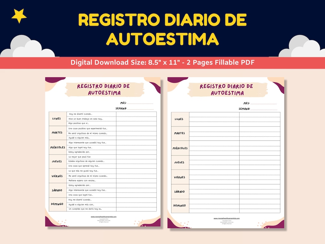 Spanish Self-esteem Worksheet for Kids-teens - Registro Diario De ...