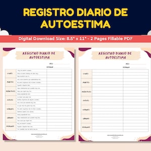 Spanish Self-esteem Worksheet for Kids-teens Registro Diario De ...