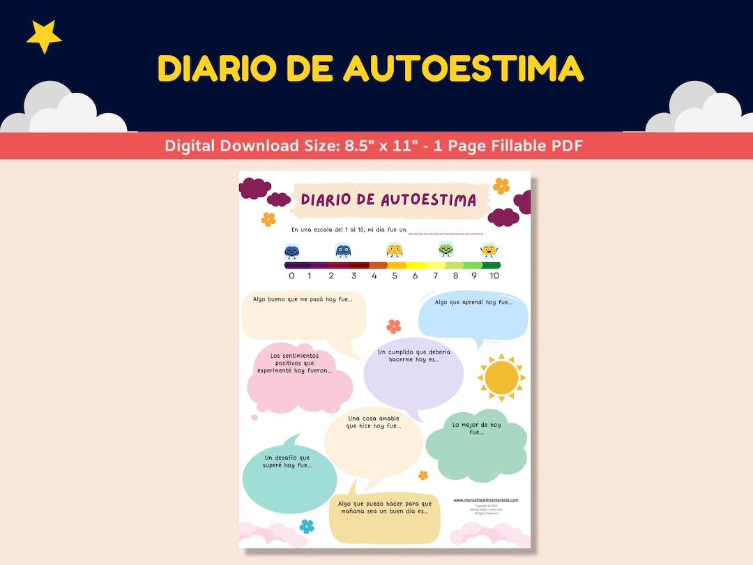 Spanish Self-esteem Worksheet for Kids-teens - Diario De Autoestima ...