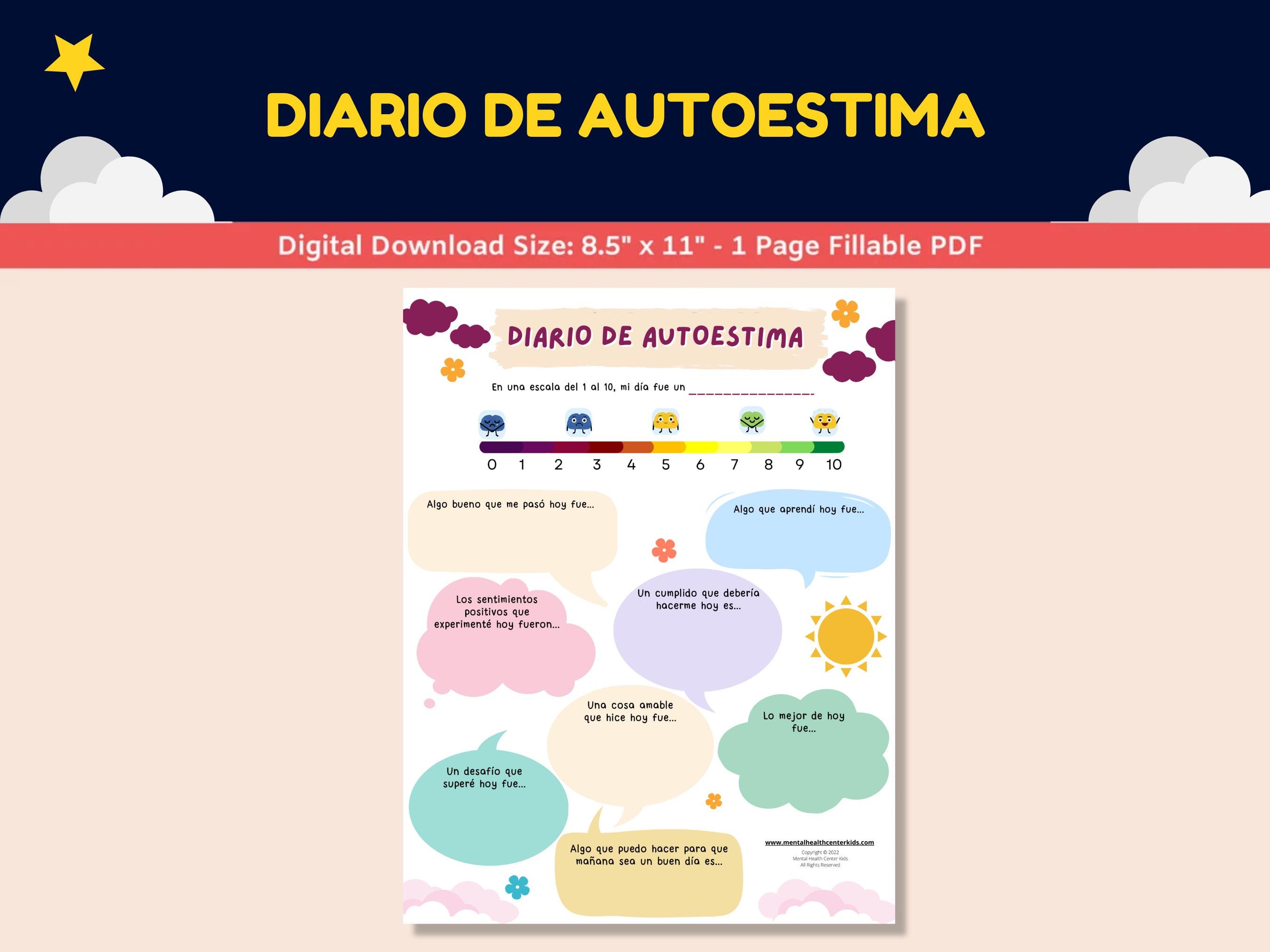 Spanish Self-esteem Worksheet for Kids-teens - Diario De Autoestima ...