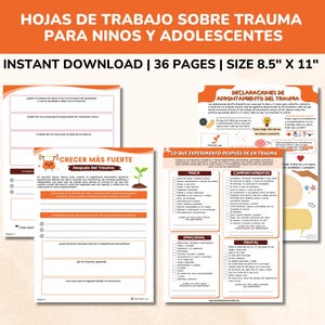 Spanish Trauma/ptsd Worksheets 20 Item Bundle for Kids-teens - Hojas De ...