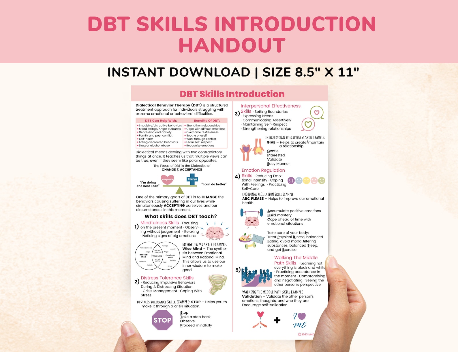 DBT Bundle Coping Skills Printable Poster Handout Cheat Sheet ...