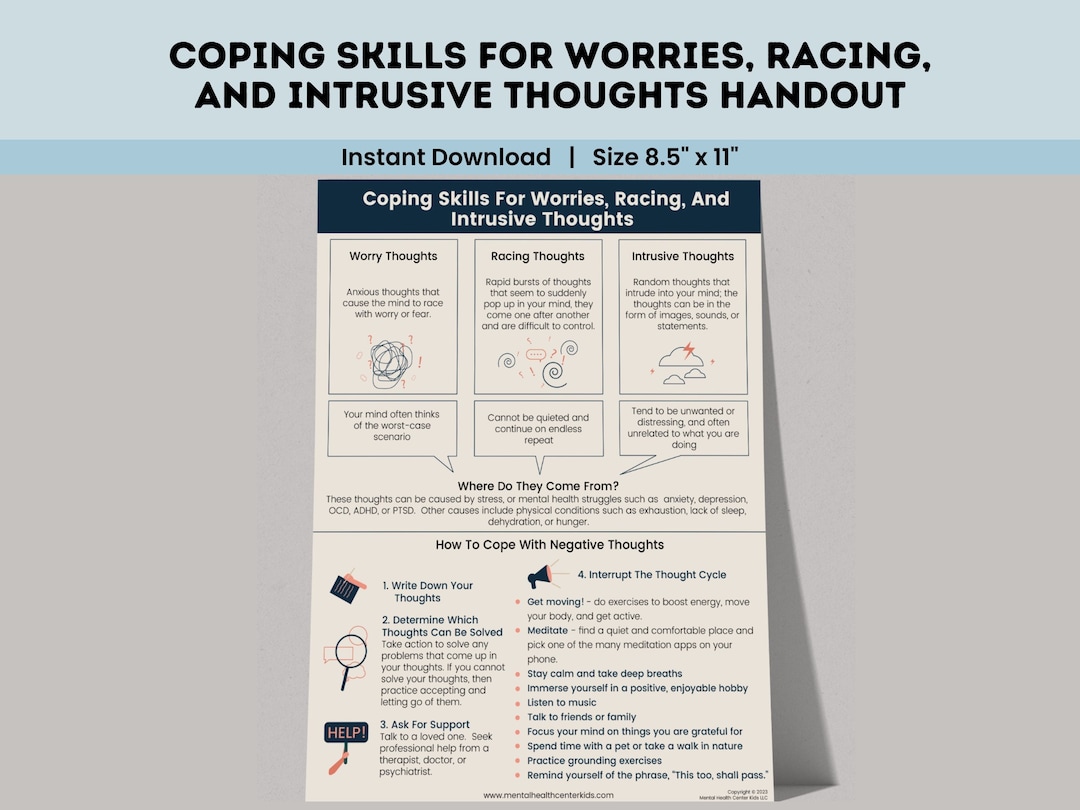 Coping Skills for Worries Racing Thoughts & Intrusive - Etsy
