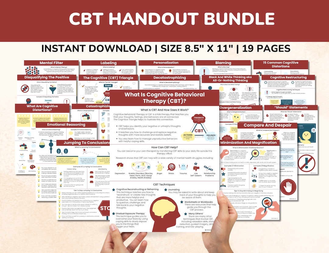 CBT Handouts Therapy Worksheets Bundle-kids-teens-adults-19 Pgs ...