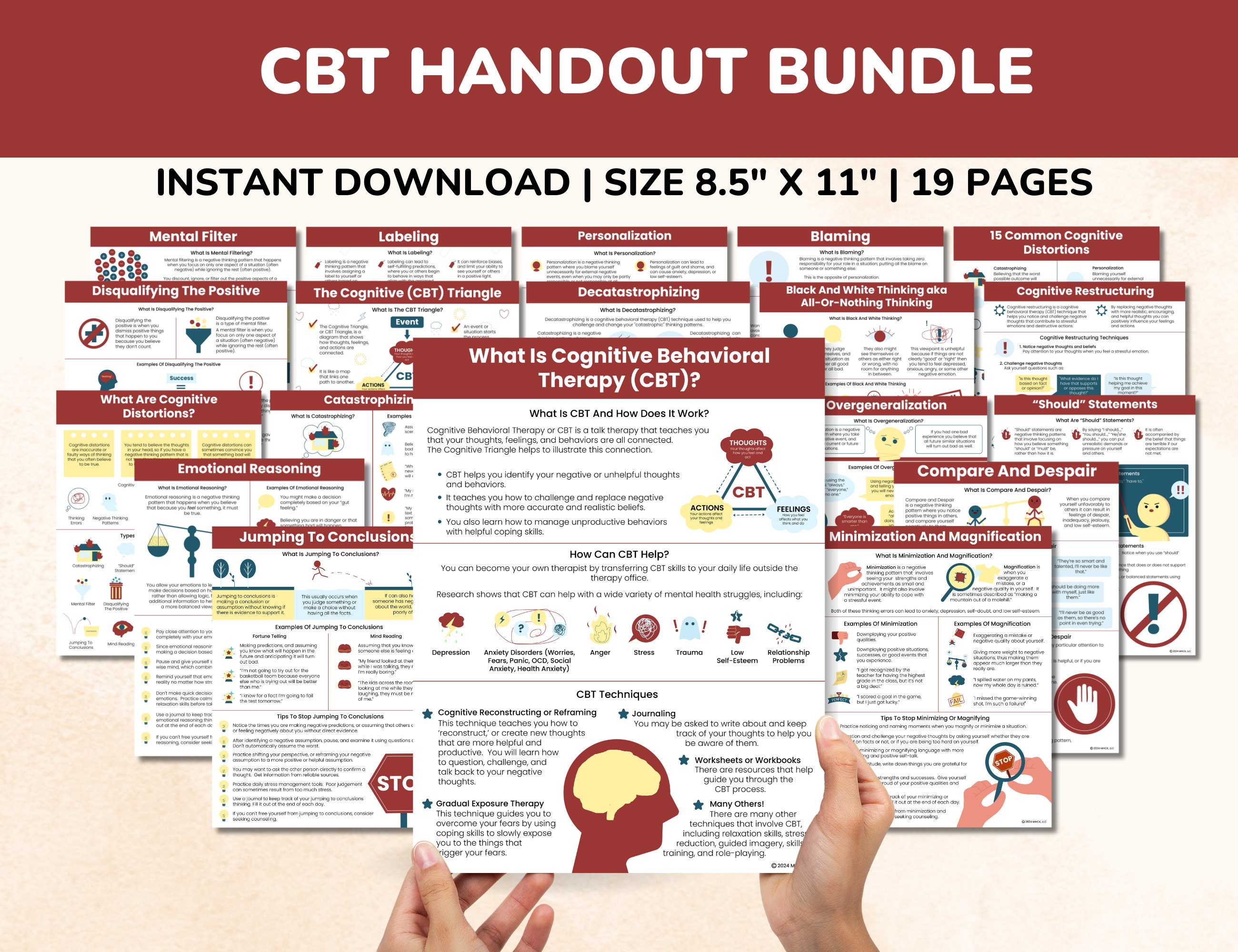 CBT Handouts Therapy Worksheets Bundle-kids-teens-adults-19 Pgs ...
