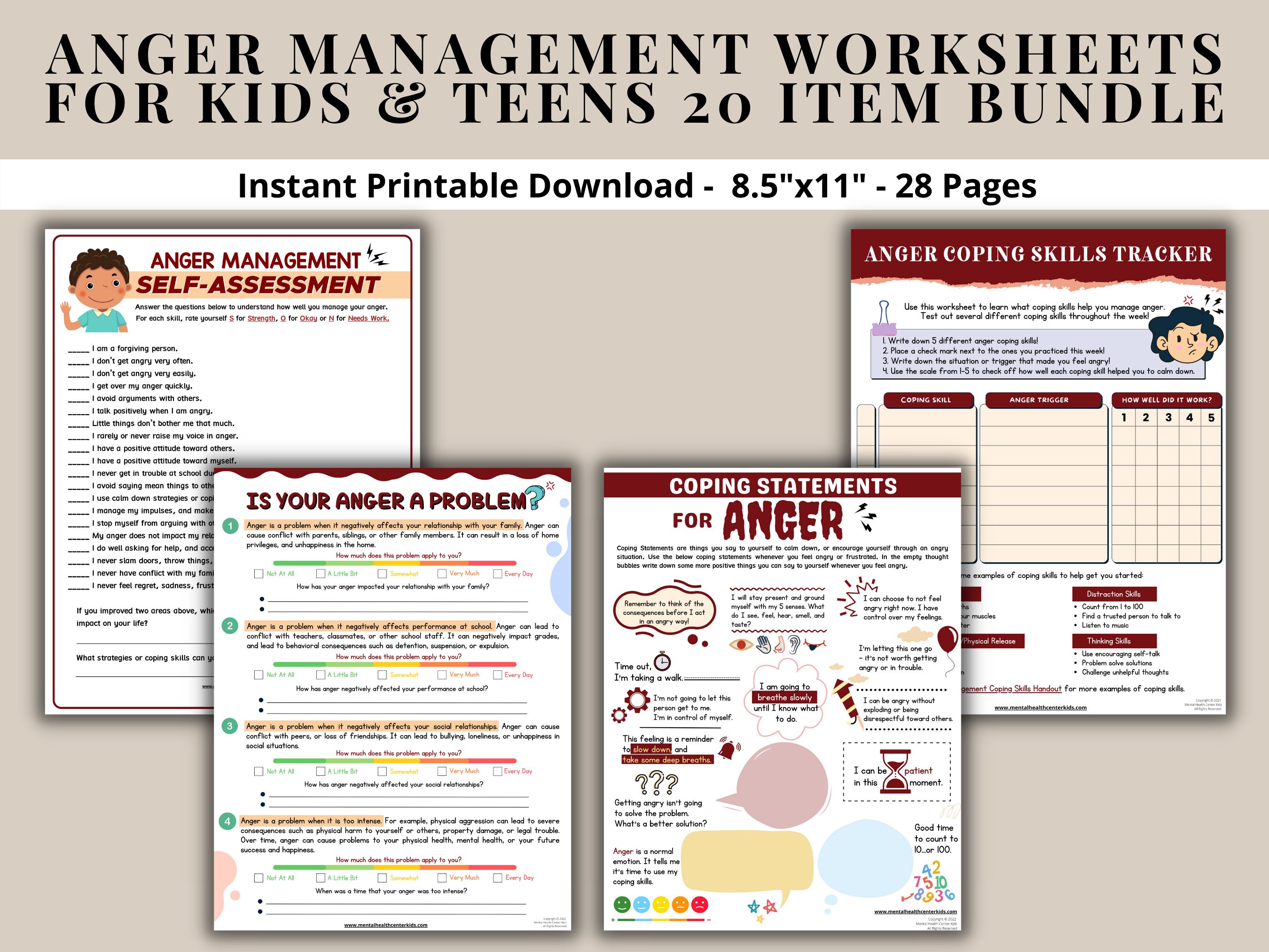 Anger Management Worksheets 20 Item Printable Bundle for Kids | Etsy Canada