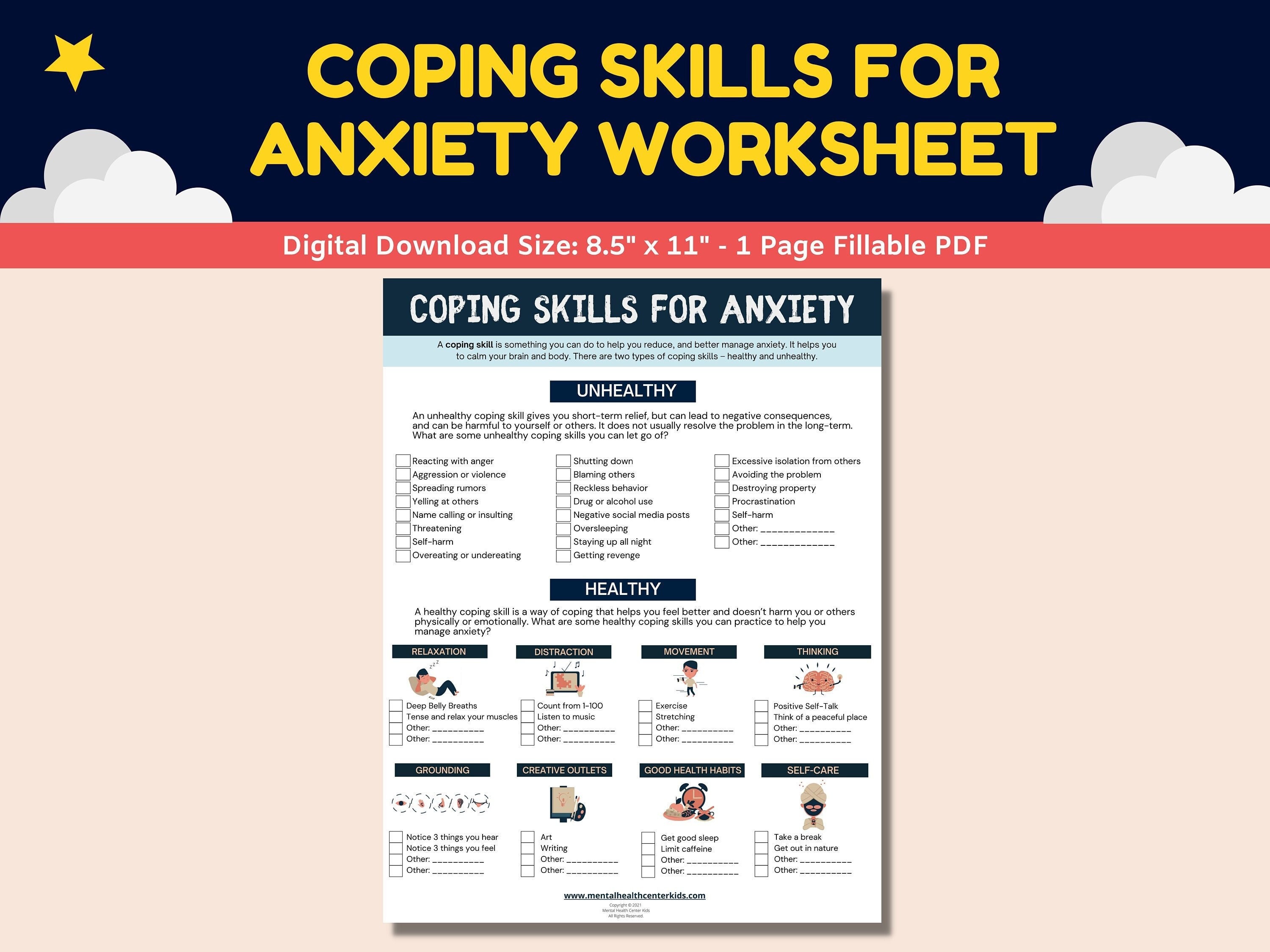 Anxiety Management Coping Skills Fillable Worksheet Teens - Etsy