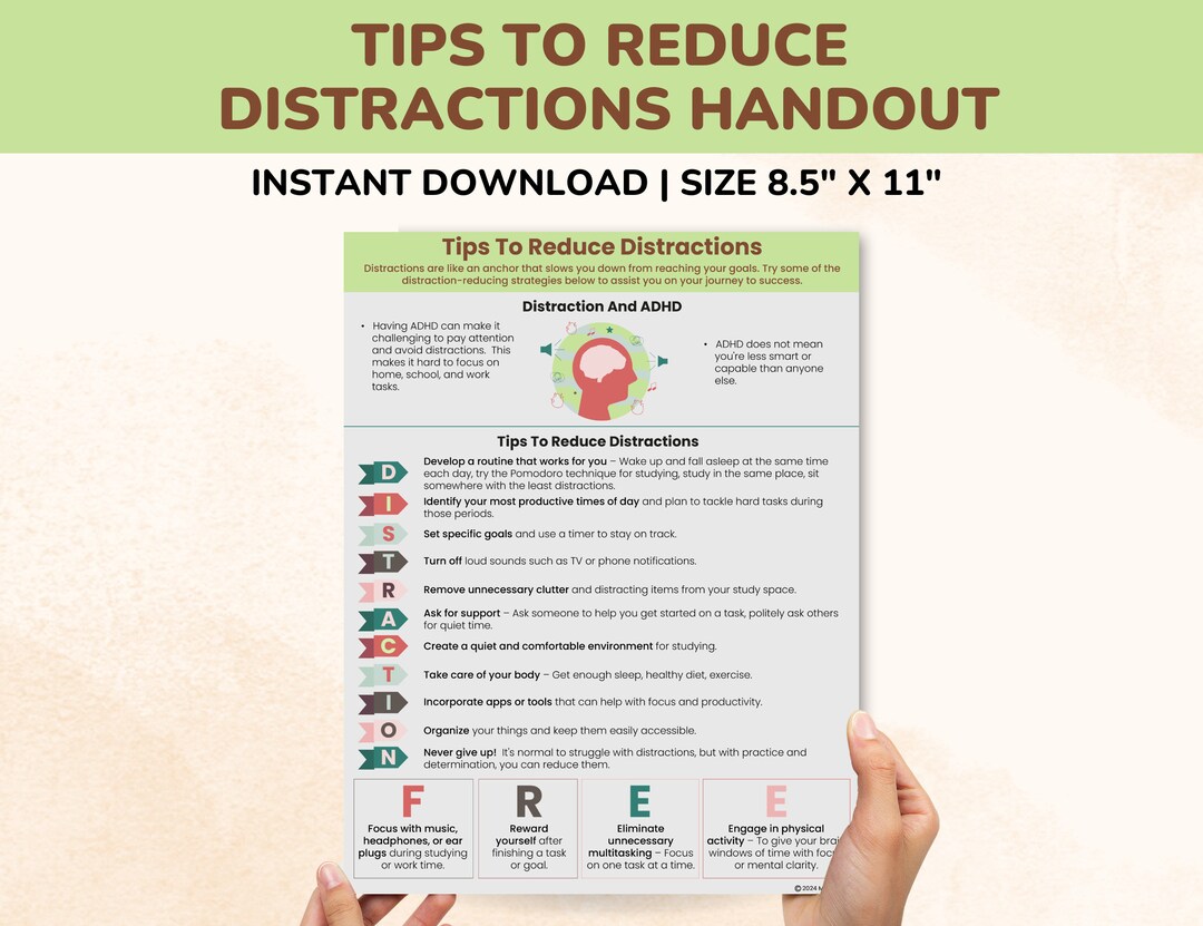 ADHD Tips to Reduce Distractions-coping Skills-focus Strategies ...