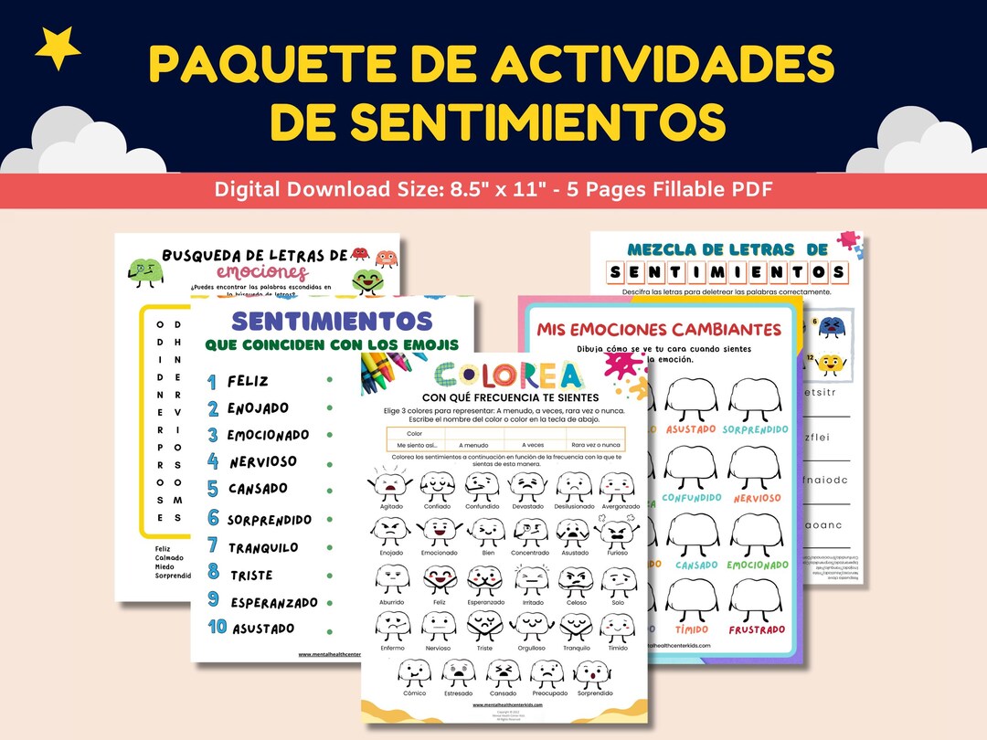 Spanish Feelings/emotions Worksheet for Kids-teens - Paquete De ...