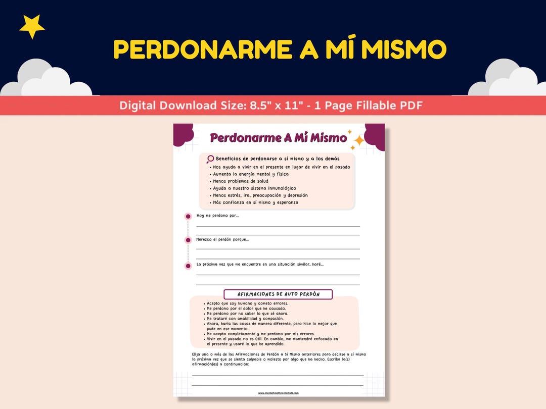 Spanish Self-esteem Worksheet for Kids-teens - Perdonarme A Mí Mismo ...