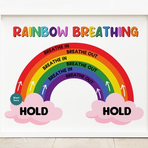 Rainbow Mindfulness Breathing Poster for Kids-school Counselor Office ...