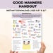 Good Manners PDF Poster for Kids Teens-school Counselor Printable ...