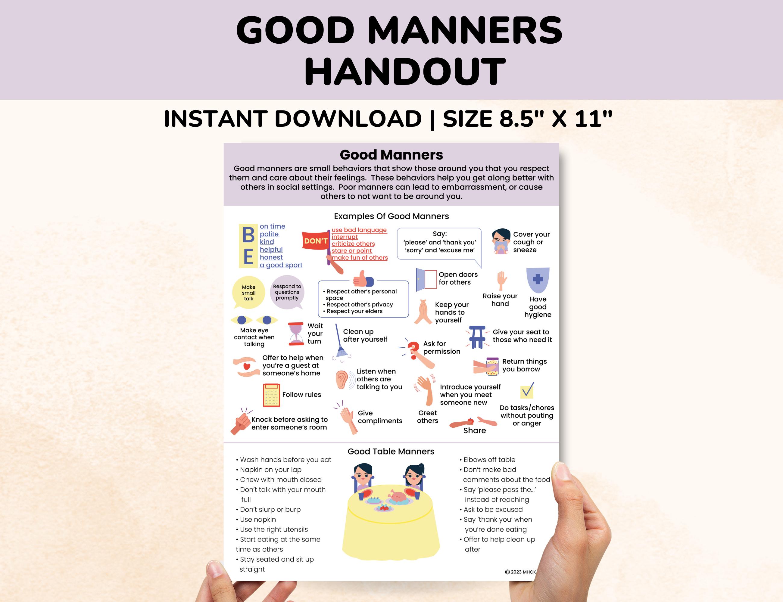 Good Manners PDF Poster for Kids Teens-school Counselor Printable ...