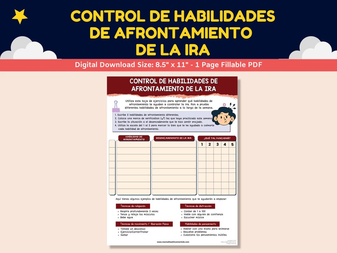Spanish Anger Management Worksheet for Kids-teens - Control De ...