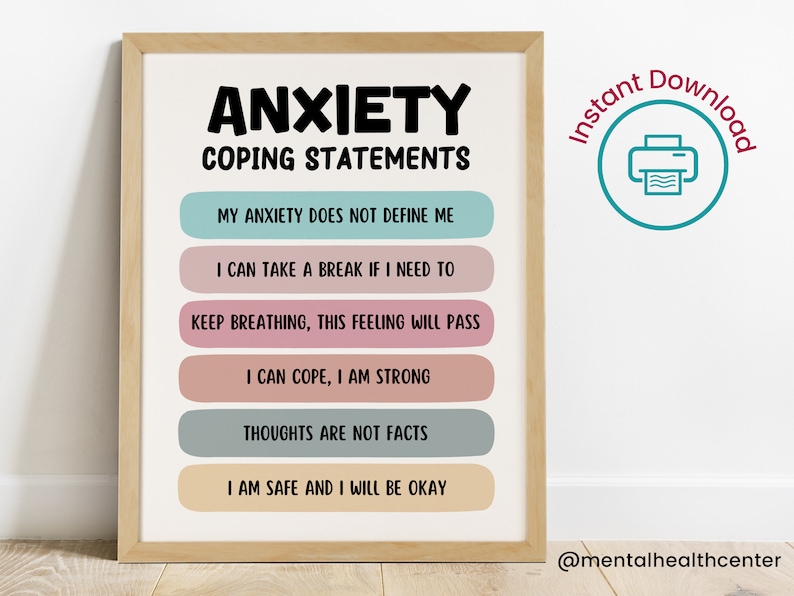 Anxiety Coping Statements Poster-anxiety Coping Skills Poster-therapy ...