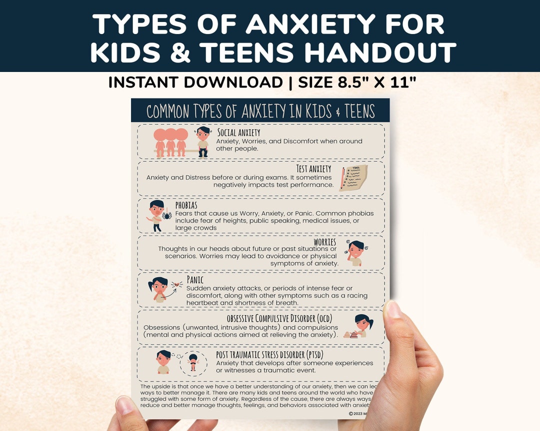 Anxiety Help Mental Health Printable-types of Anxiety for Kids & Teens ...
