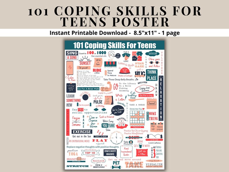 Coping Skills Poster 101 Coping Skills for Teens Printable - Etsy