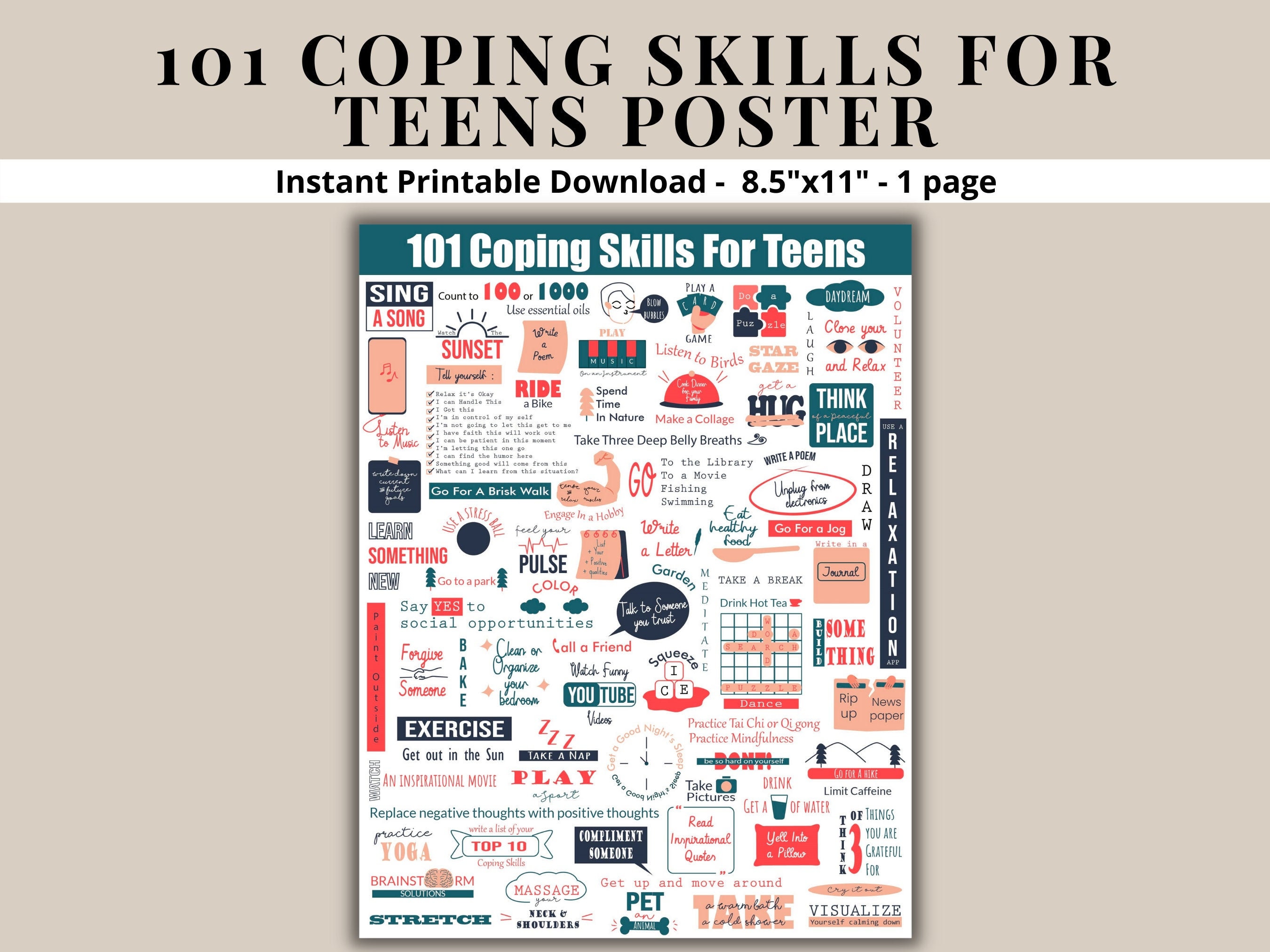 Coping Skills Poster 101 Coping Skills for Teens Printable - Etsy UK
