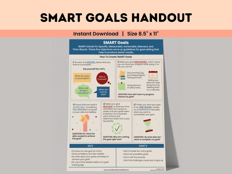 SMART Goals Handout Printable Poster for Kids Teens Goal - Etsy