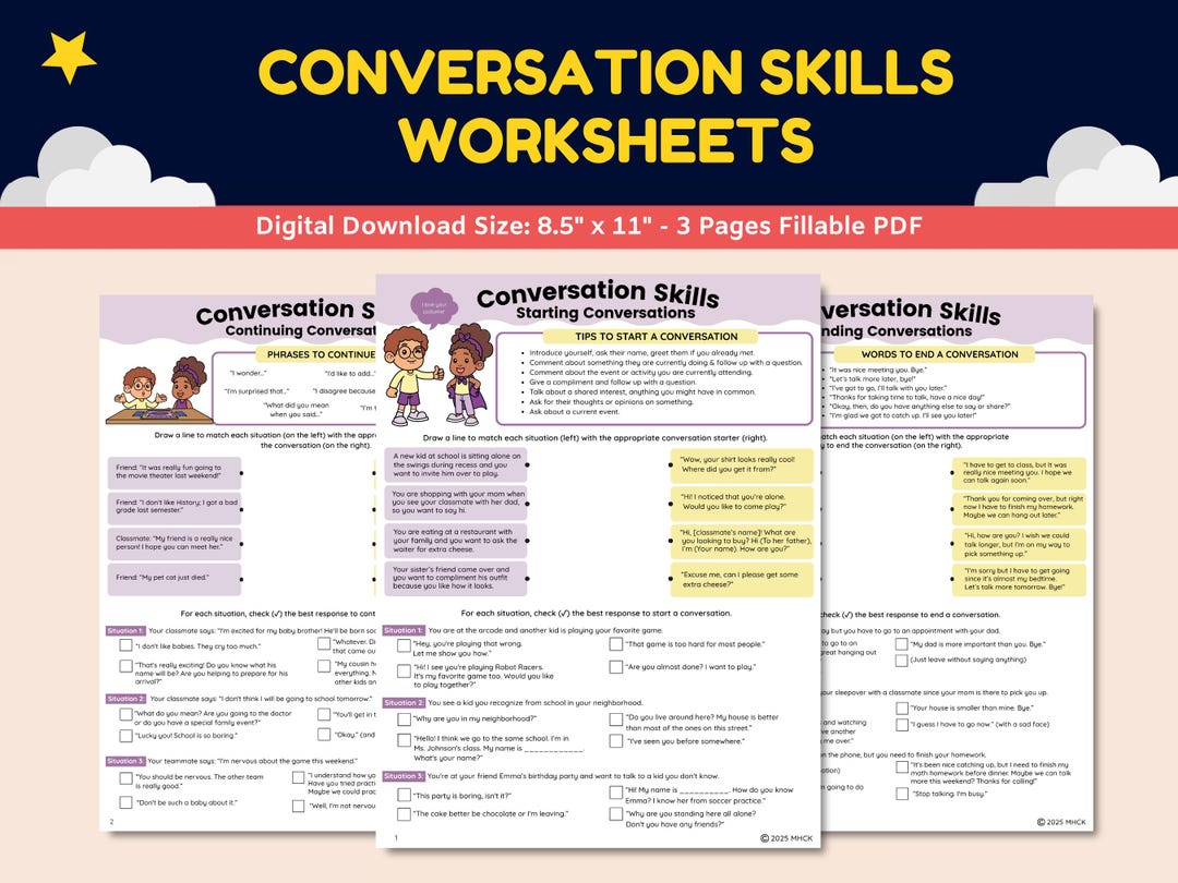 Conversation Skills Social Skills Worksheets for Kids-teens-students ...