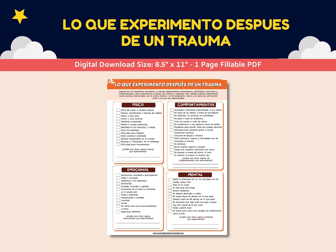 Spanish Trauma/ptsd Worksheet for Kids-teens - Lo Que Experimento ...