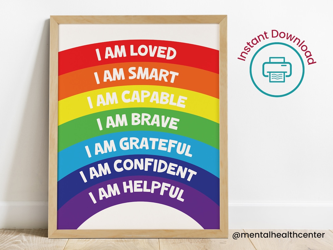 Affirmations for Kids-rainbow Affirmations Print-i Am Loved Smart Brave ...
