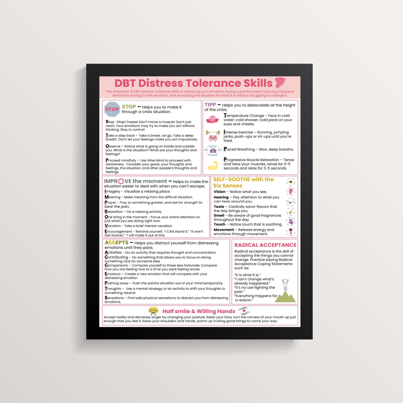 DBT Distress Tolerance Coping Skills Printable Handout Poster - Etsy