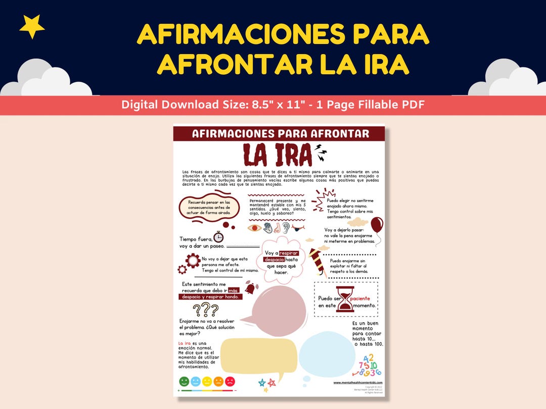 Spanish Anger Management Worksheet for Kids-teens - Afirmaciones Para ...
