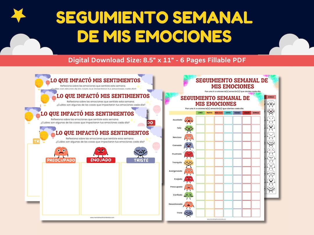 Spanish Feelings/emotions Worksheet for Kids-teens Seguimiento Semanal ...