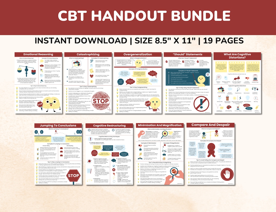 CBT Handouts Therapy Worksheets Bundle-kids-teens-adults-19 Pgs ...
