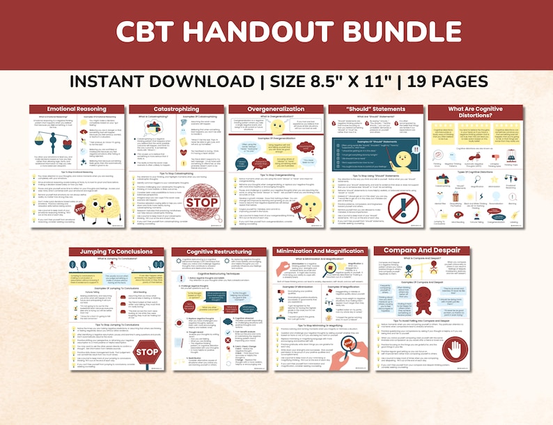 CBT Handouts Therapy Worksheets Bundle-kids-teens-adults-19 Pgs ...