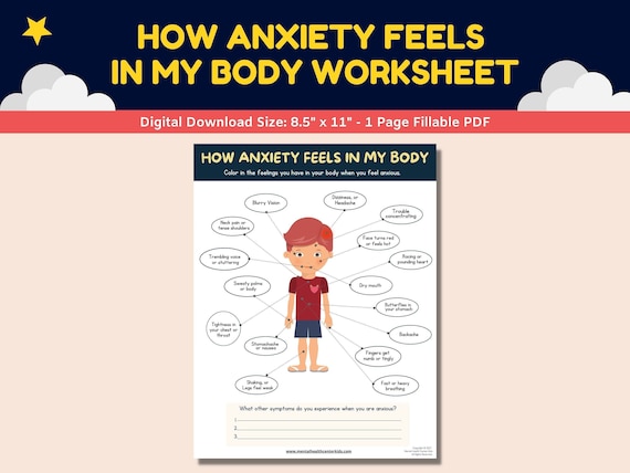 Anxiety Symptoms Body Signals Fillable Worksheet Children | Etsy