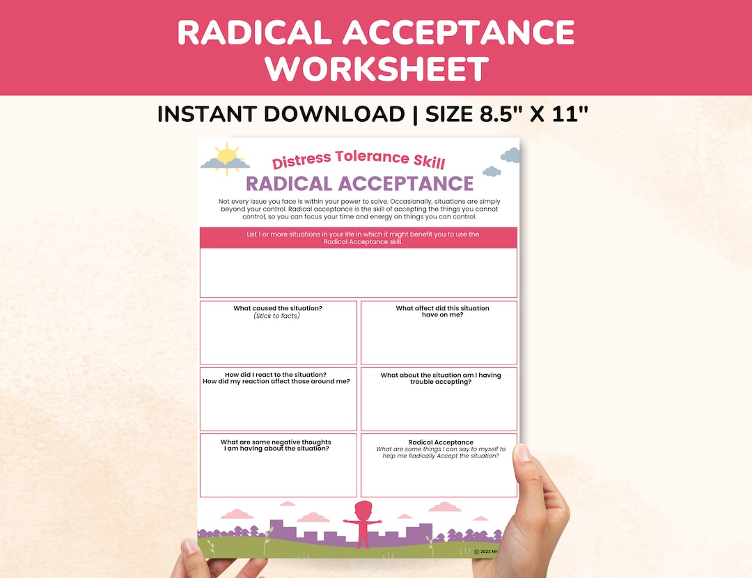 DBT Radical Acceptance Worksheet-distress Tolerance Skills Fillable Pdf ...