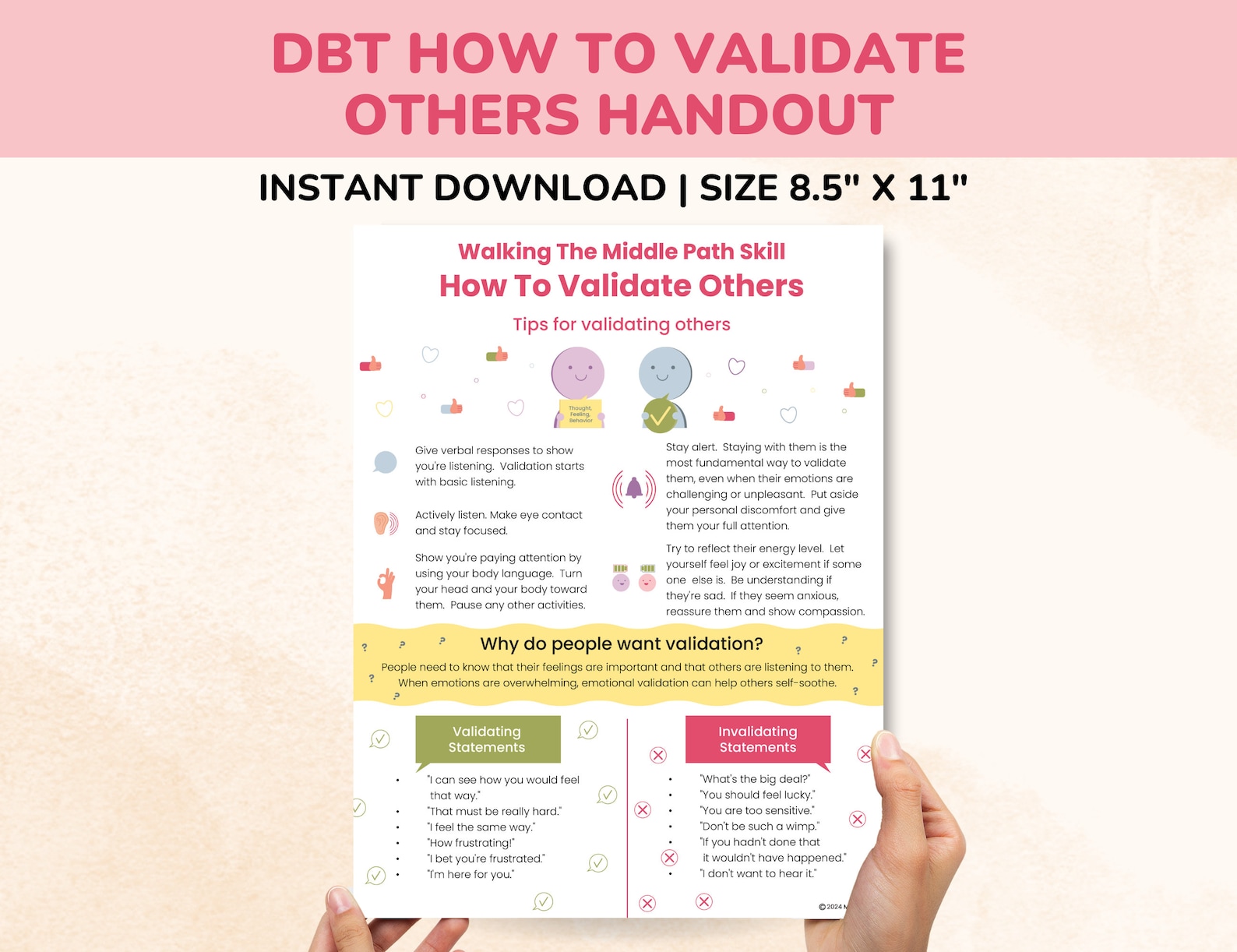 DBT How to Validate Others Handout Interpersonal Effectiveness Skills Walking the Middle Path - Etsy