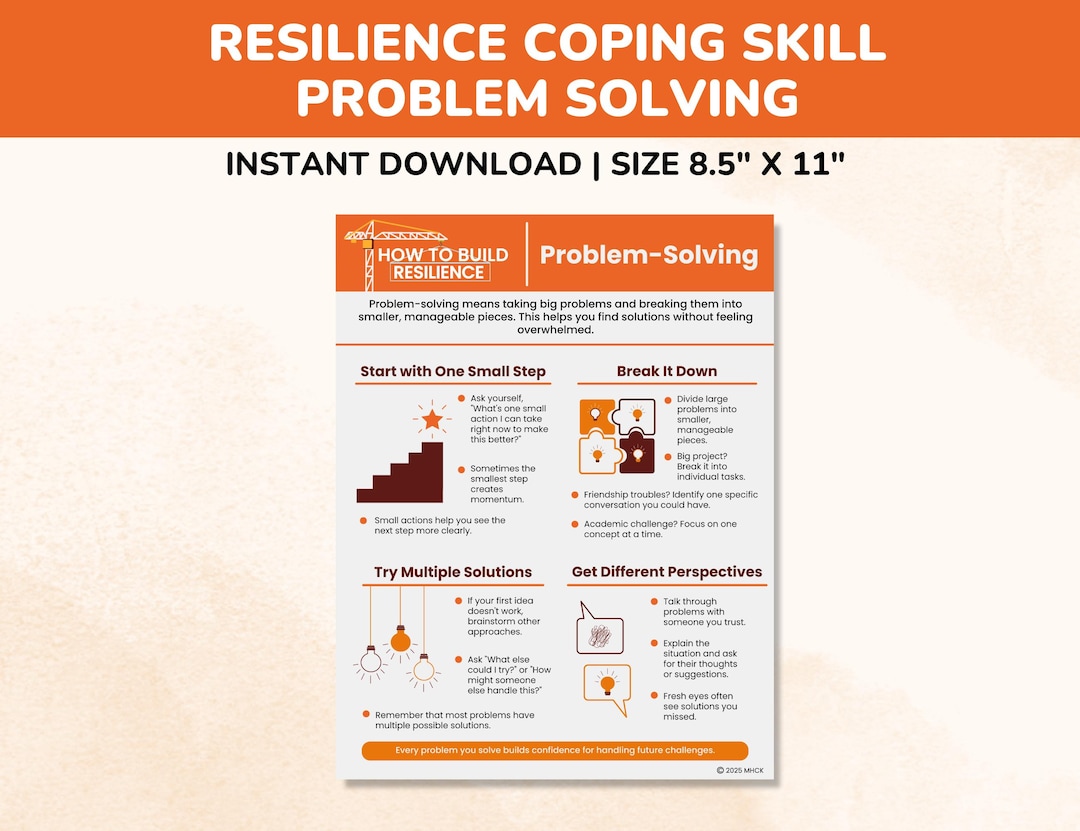 Problem Solving Therapy Handout - Resilience Coping Skills Poster ...