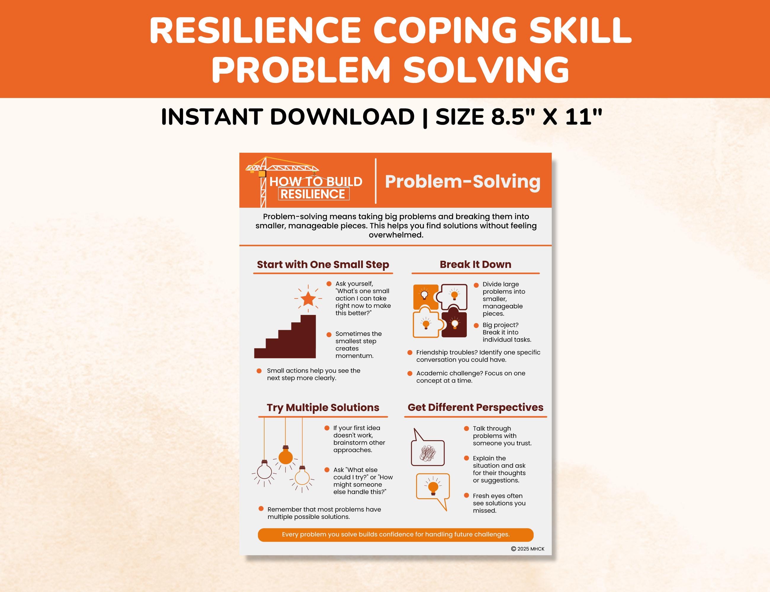 Problem Solving Therapy Handout - Resilience Coping Skills Poster ...