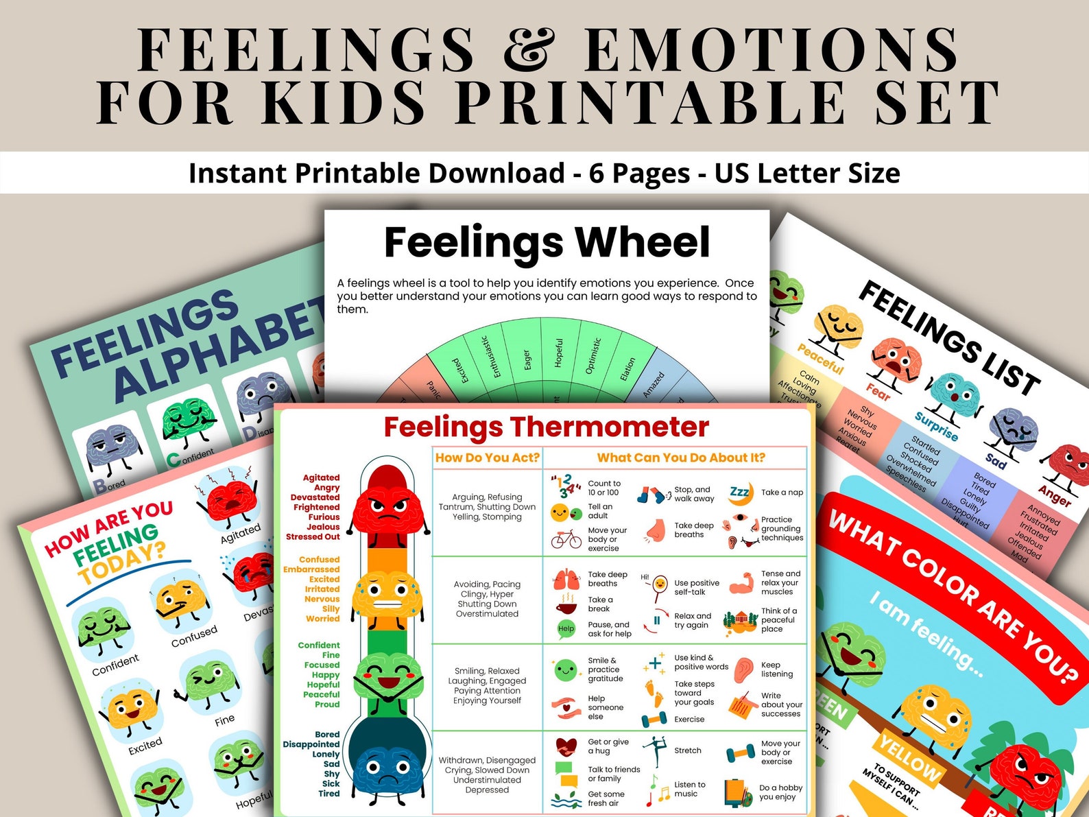 Feelings Emotions Coping Skills Printable Poster Bundle | Etsy