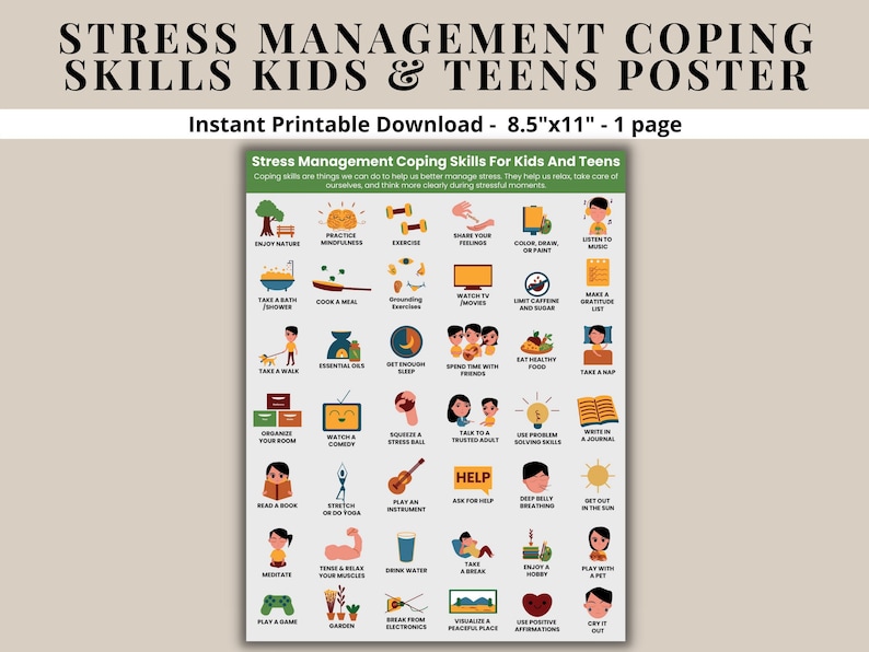 Stress Management Coping Skills Kids & Teens Printable Poster - Etsy