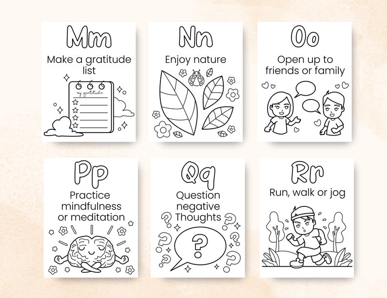 Coping Skills Alphabet Printable Coloring Pages Book Kids Teens Boys ...