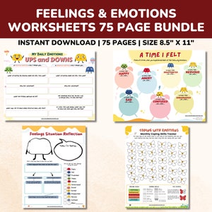 Feelings & Emotions Worksheets Chart 75 Pg Printable Bundle-coping ...
