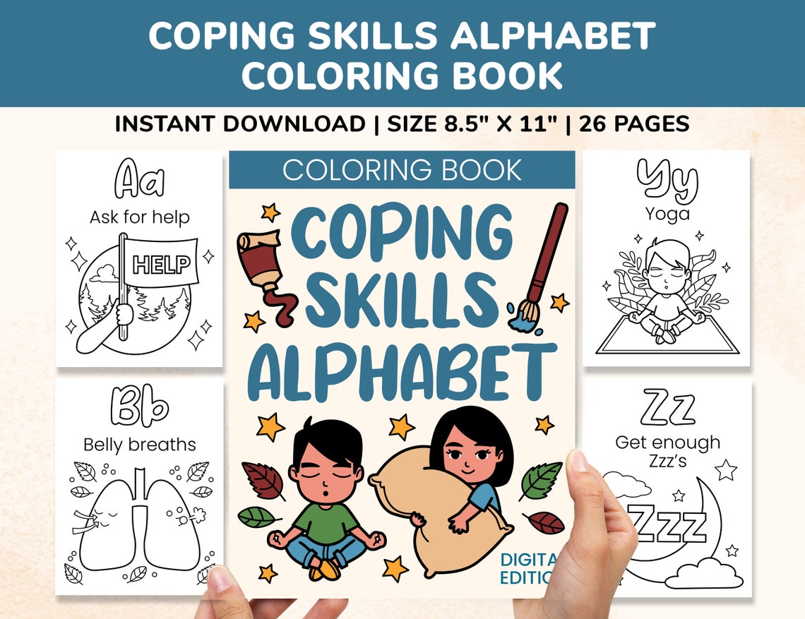 Coping Skills Alphabet Printable Coloring Pages Book Kids Teens Boys ...